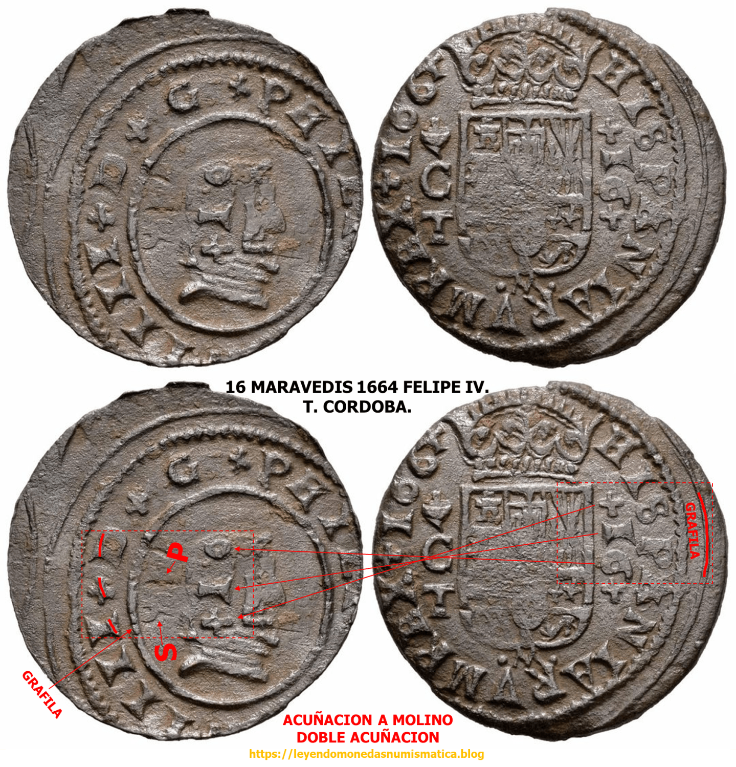 16 Maravedís 1664 Felipe IV. T. Córdoba. – LEYENDO MONEDAS/NUMISMATICA