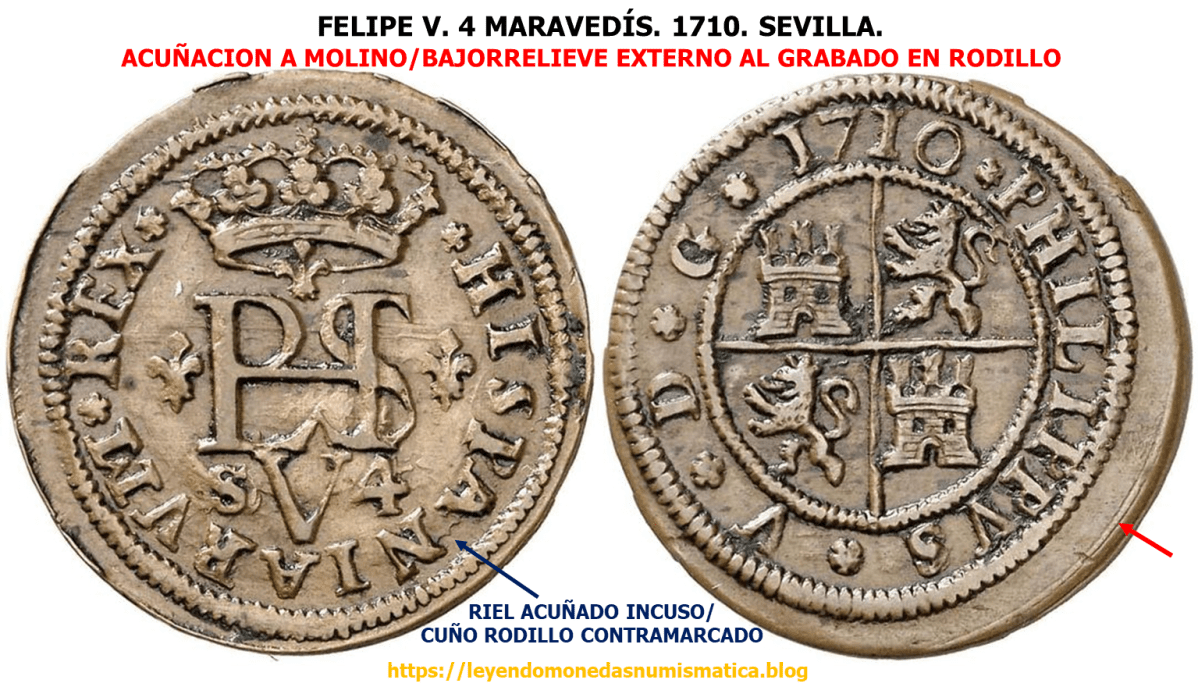 Los Maravedís de 1710. Felipe V. Sevilla. Acuñación a Molino. – LEYENDO MONEDAS/NUMISMATICA