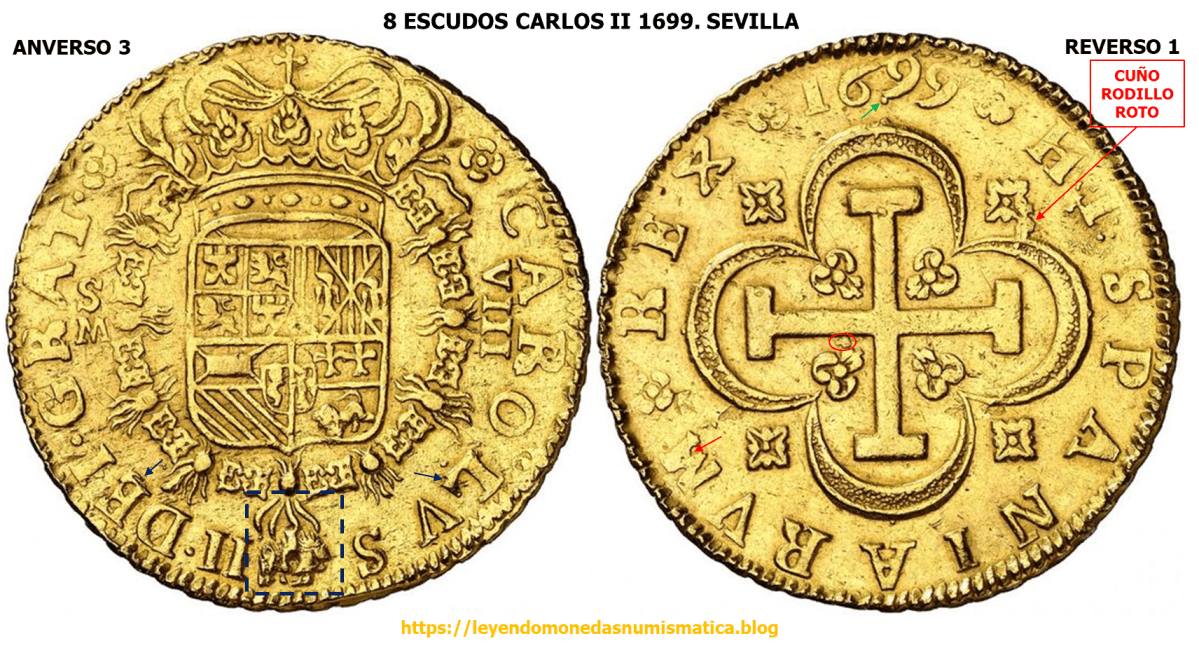 8 Escudos Carlos II. 1699. Sevilla. – LEYENDO MONEDAS/NUMISMATICA