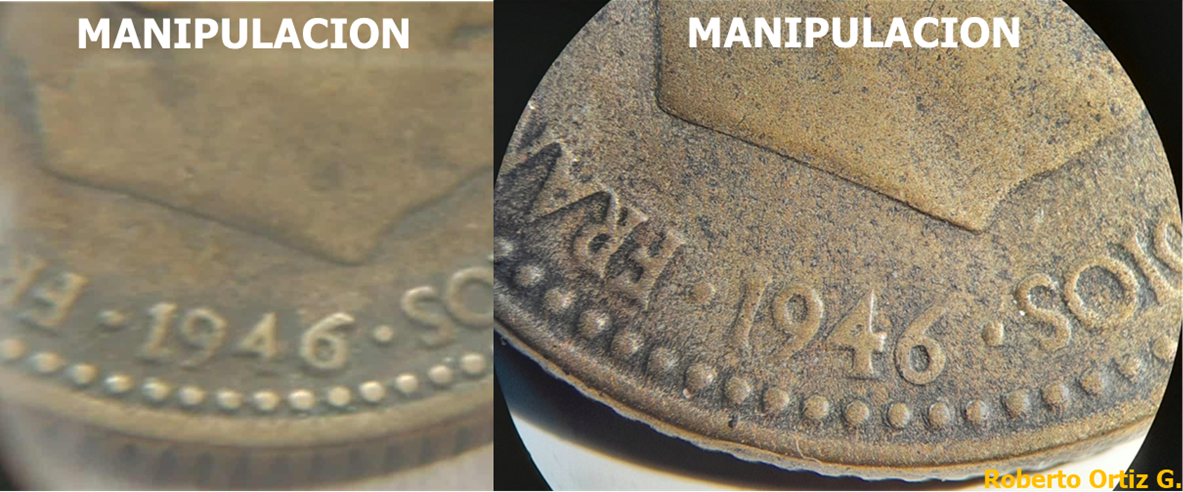 1 PESETA 1947*(19-48) CON REVERSO 1 PESETA 1946. MANIPULACIÓN FECHA DEL ...