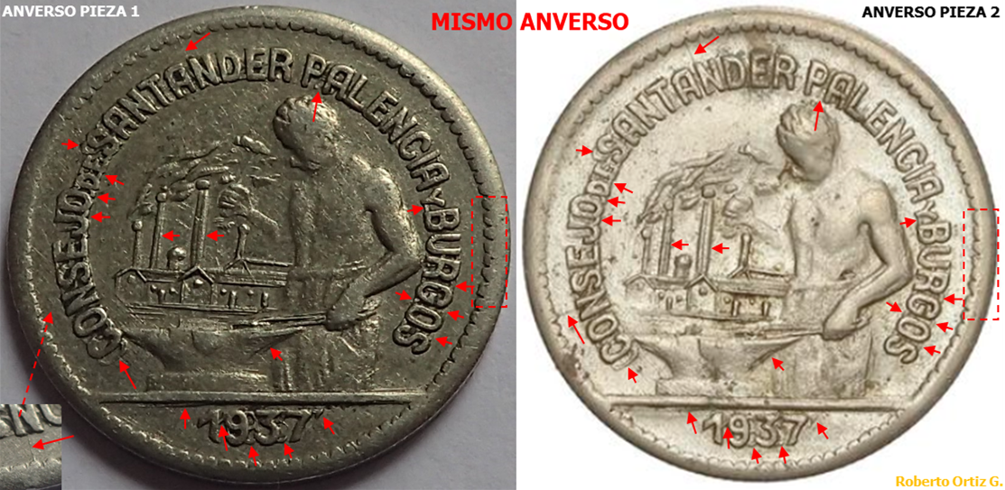 50 CENTIMOS CONSEJO SANTANDER PALENCIA Y BURGOS. ANVERSO CUÑO DOBLADO ...