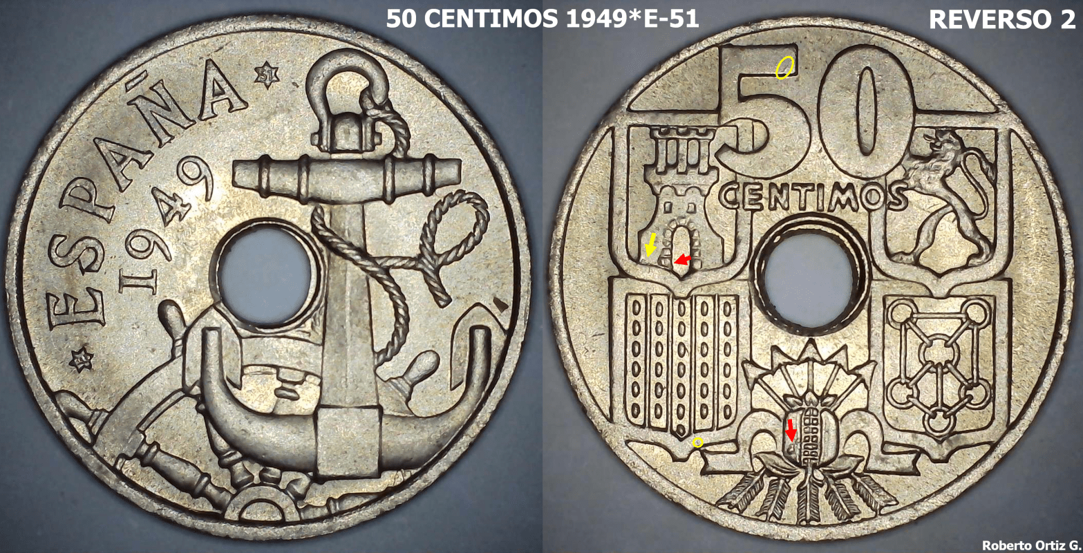 50 CENTIMOS 1949*E-51. ESTADO ESPAÑOL. – LEYENDO MONEDAS/NUMISMATICA